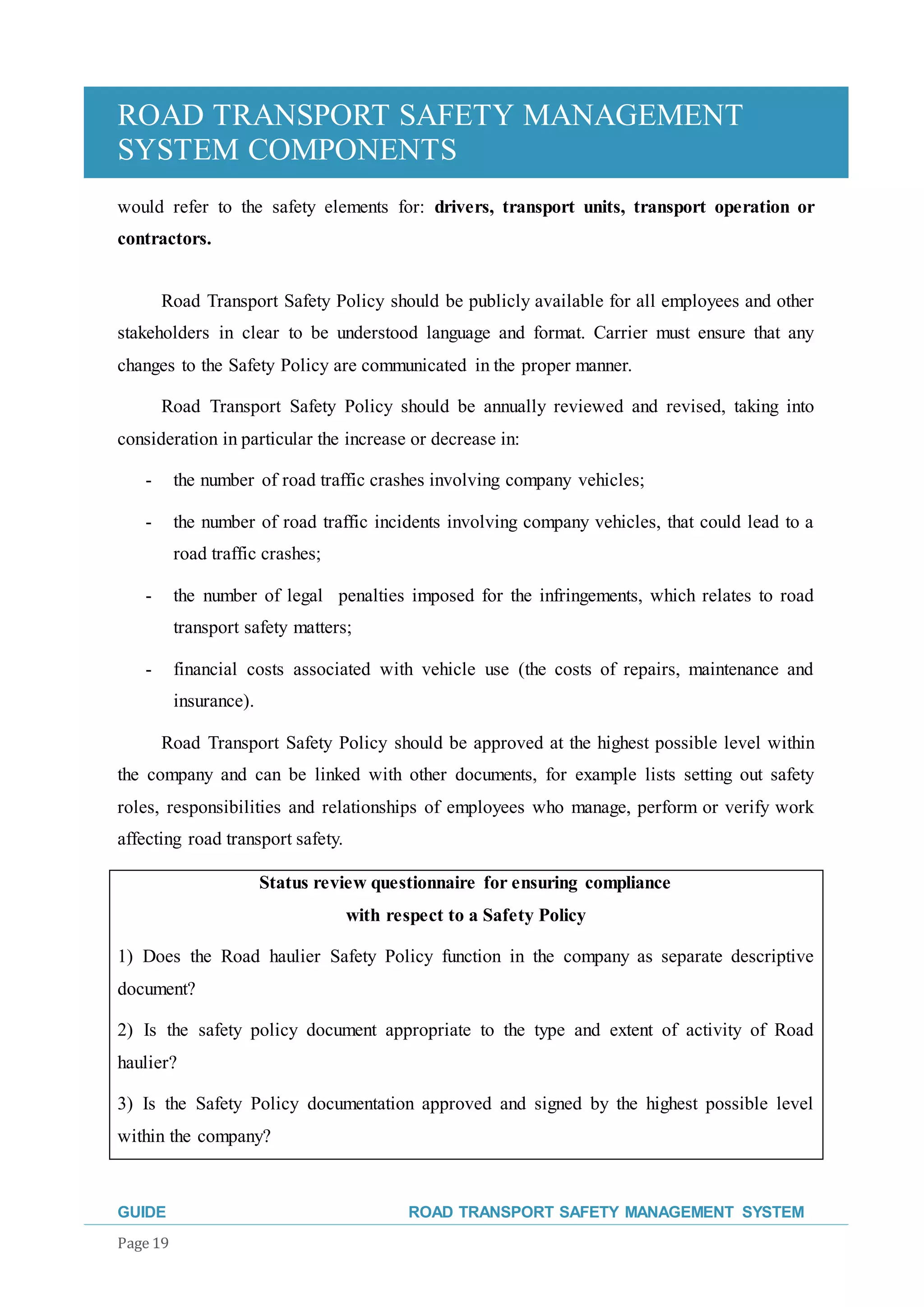 Guide "Road transport safety management systems" | PDF