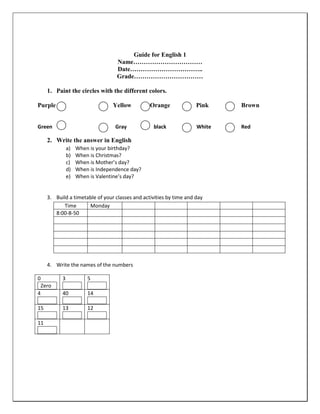 Guide for english 1 | DOCX