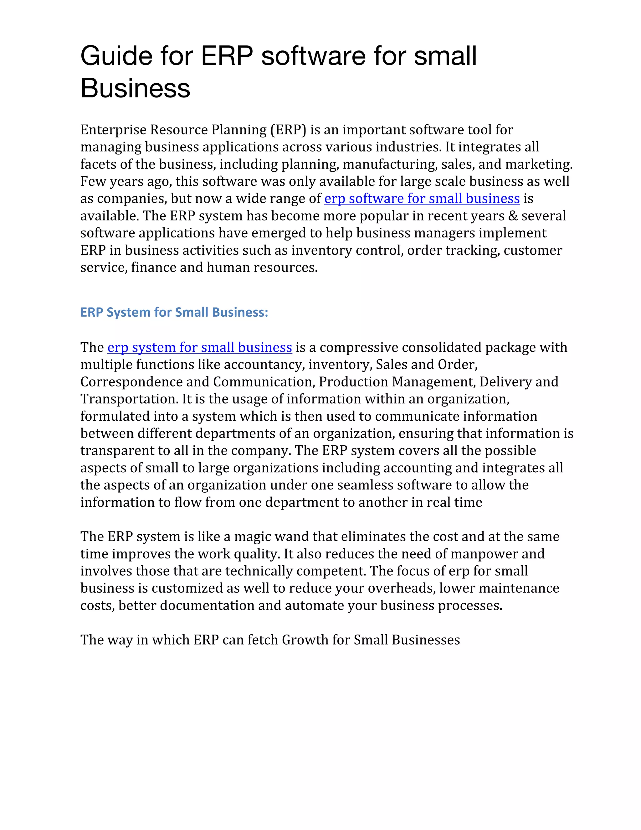 Guide for erp software for small business | PDF
