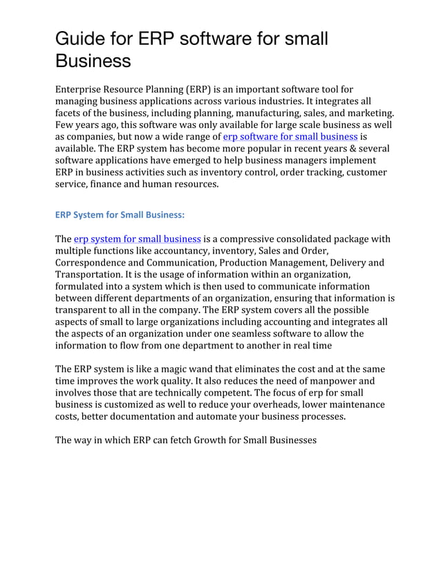 Guide for erp software for small business | PDF