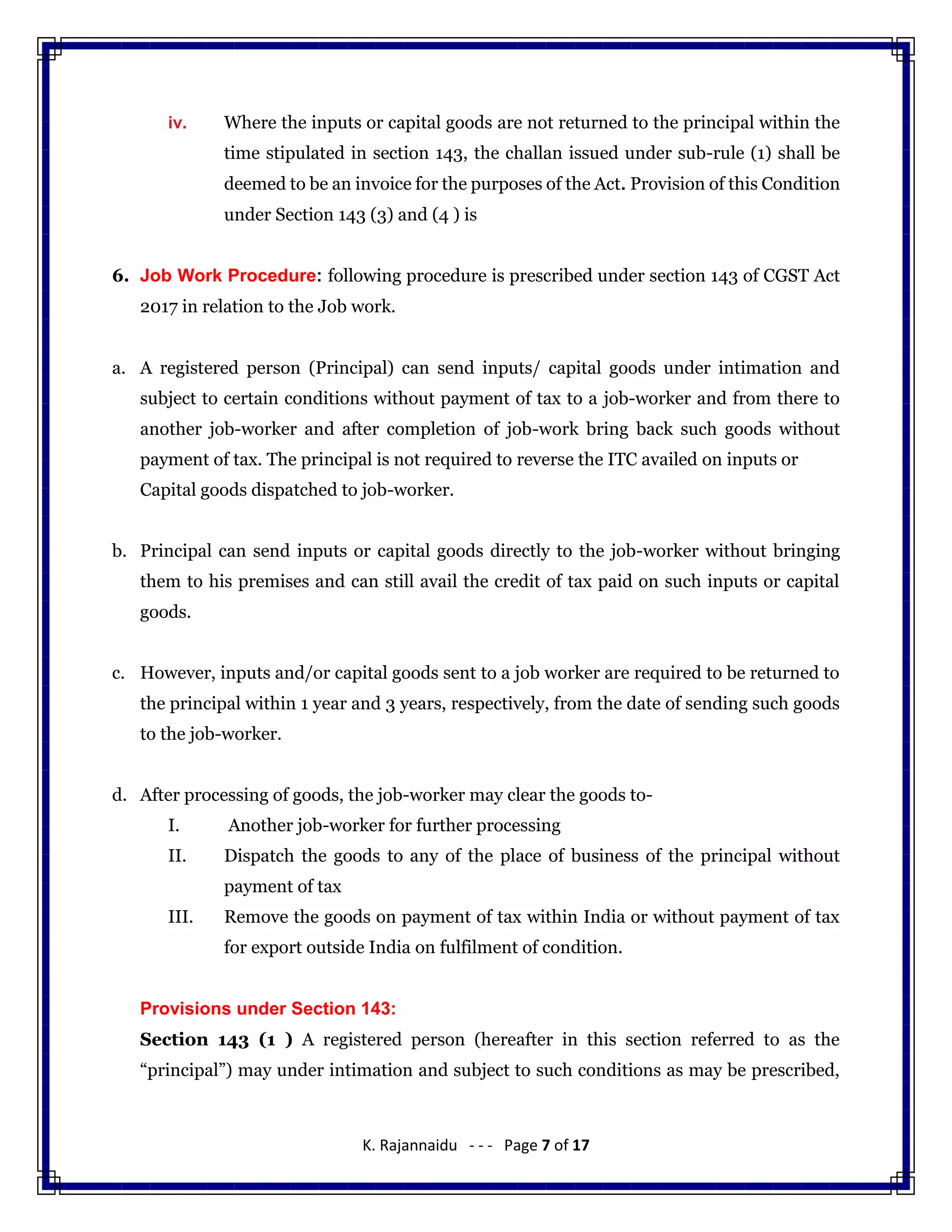 Guide for job work under gst | PDF