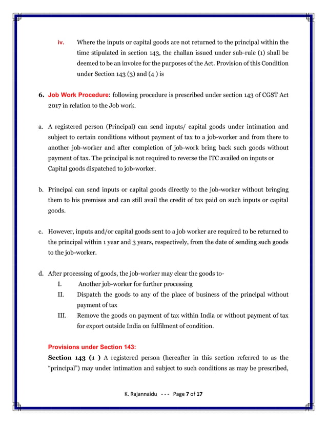 Guide for job work under gst | PDF