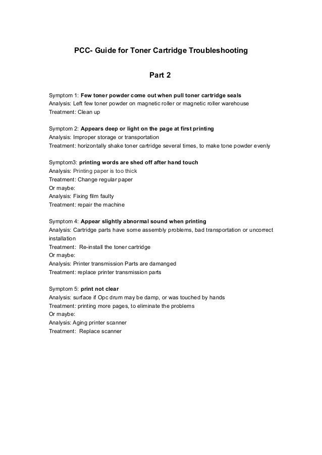 PCC- Guide for toner cartridge troubleshooting