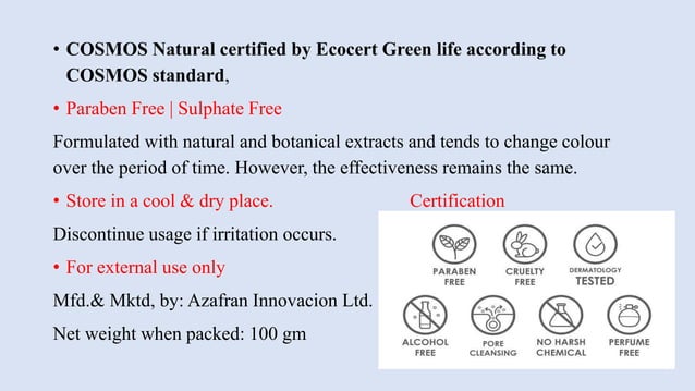 review of guidelines for herbal cosmetics by private bodies like cosmos ...