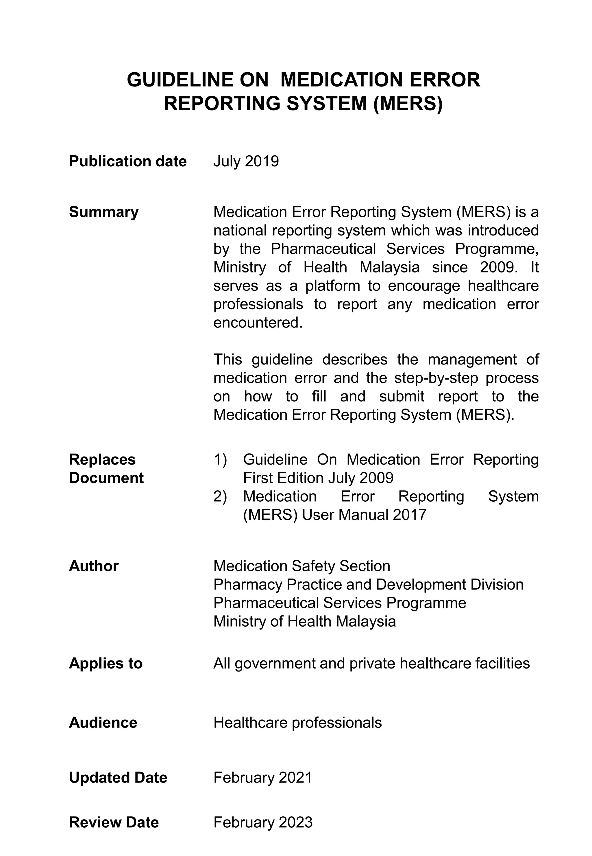 guideline medication error reporting system | PDF
