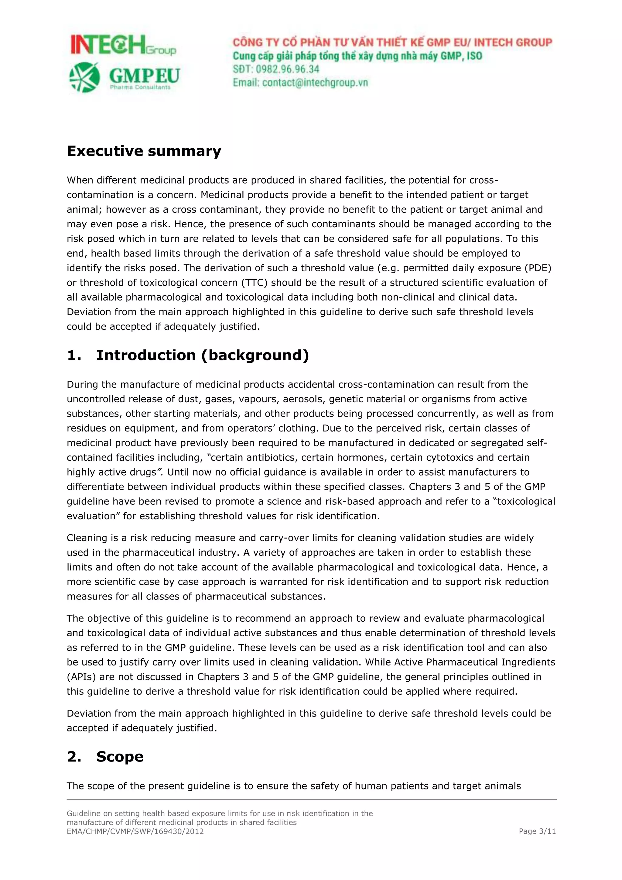 Guideline on setting health based exposure limits for use in risk identification in the ...