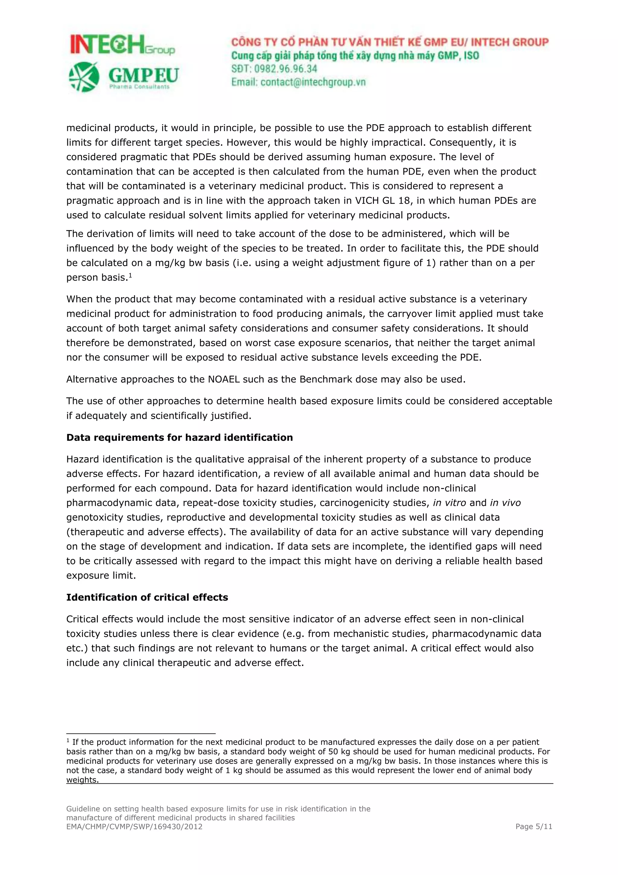 Guideline on setting health based exposure limits for use in risk ...