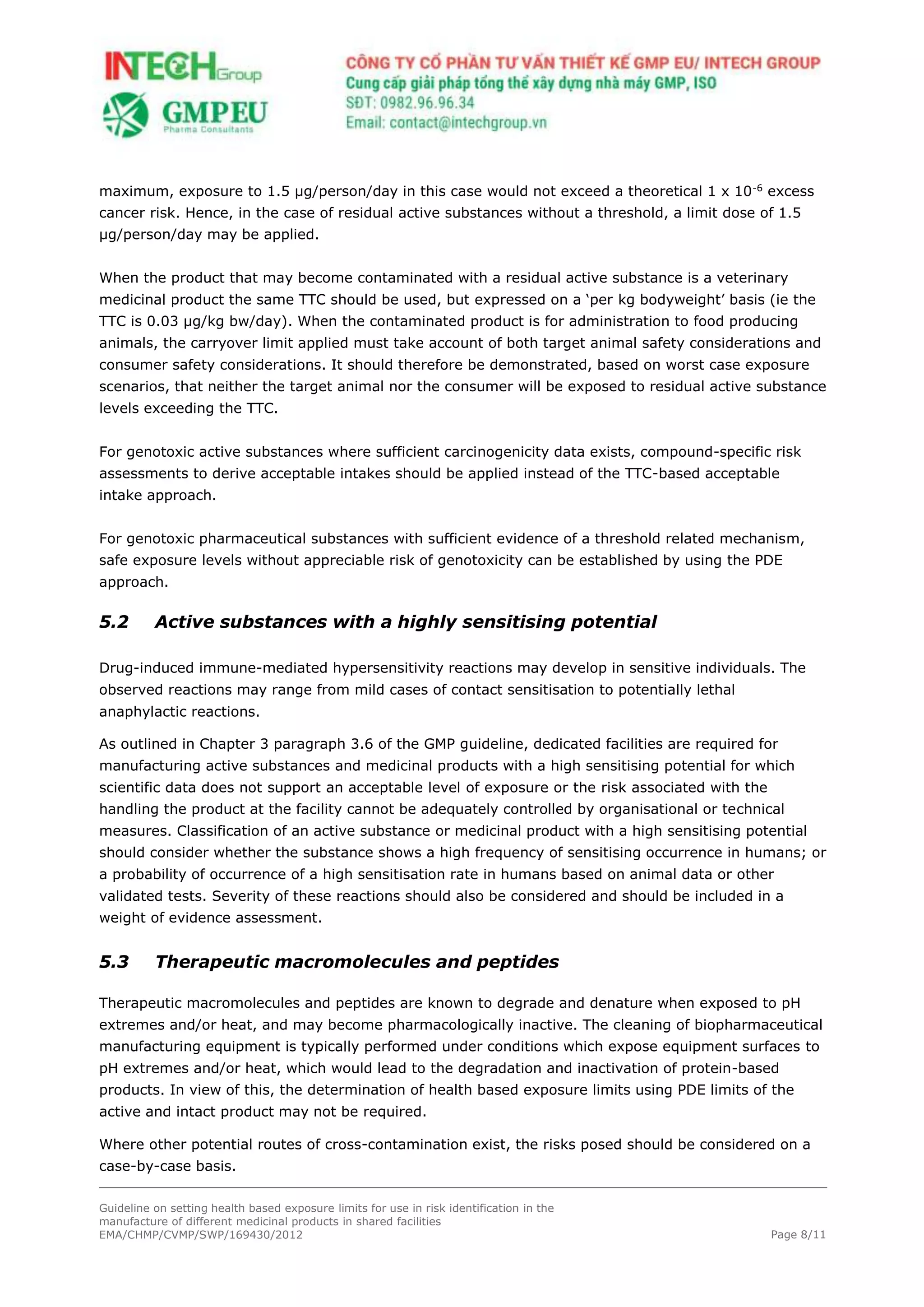 Guideline on setting health based exposure limits for use in risk ...