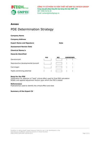 Guideline on setting health based exposure limits for use in risk ...