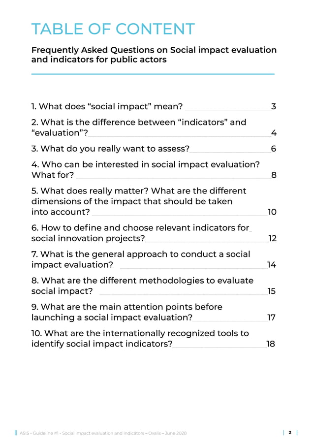 GUIDELINE: SOCIAL IMPACT EVALUATION AND INDICATORS | PDF