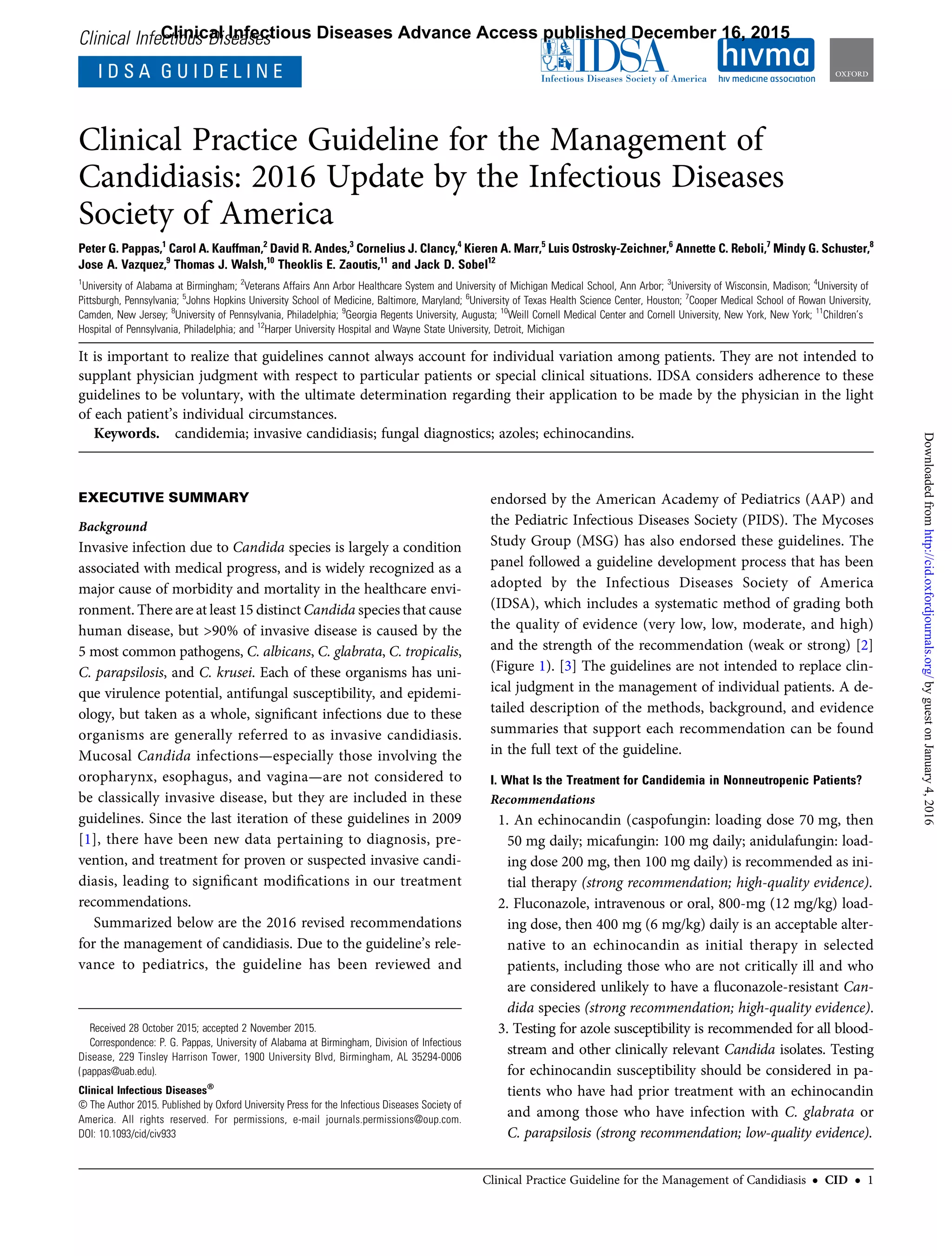 Guideline candidiasis 2016 idsa | PDF