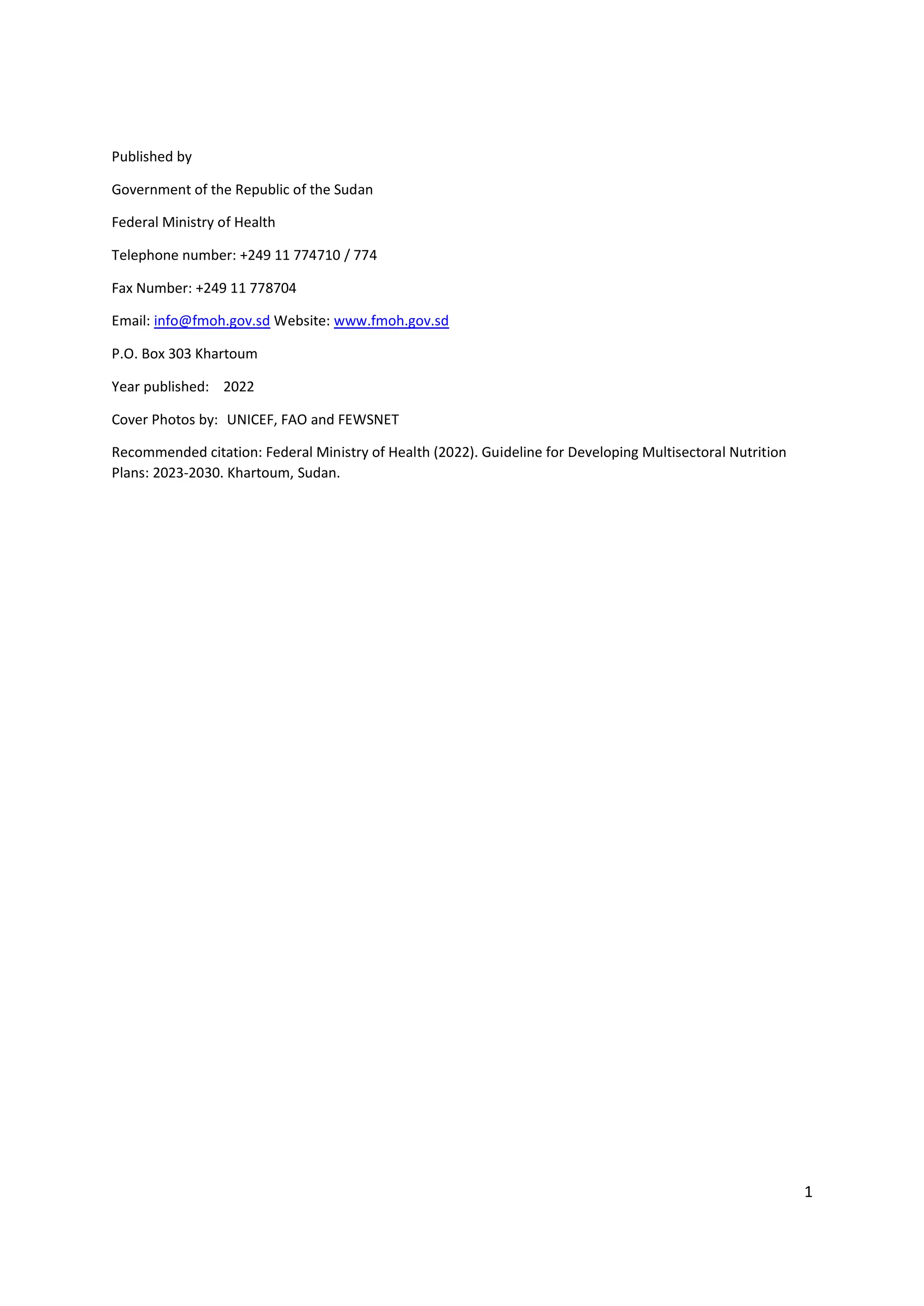 Guideline for developing National Multisectoral Nutrition Plans for ...