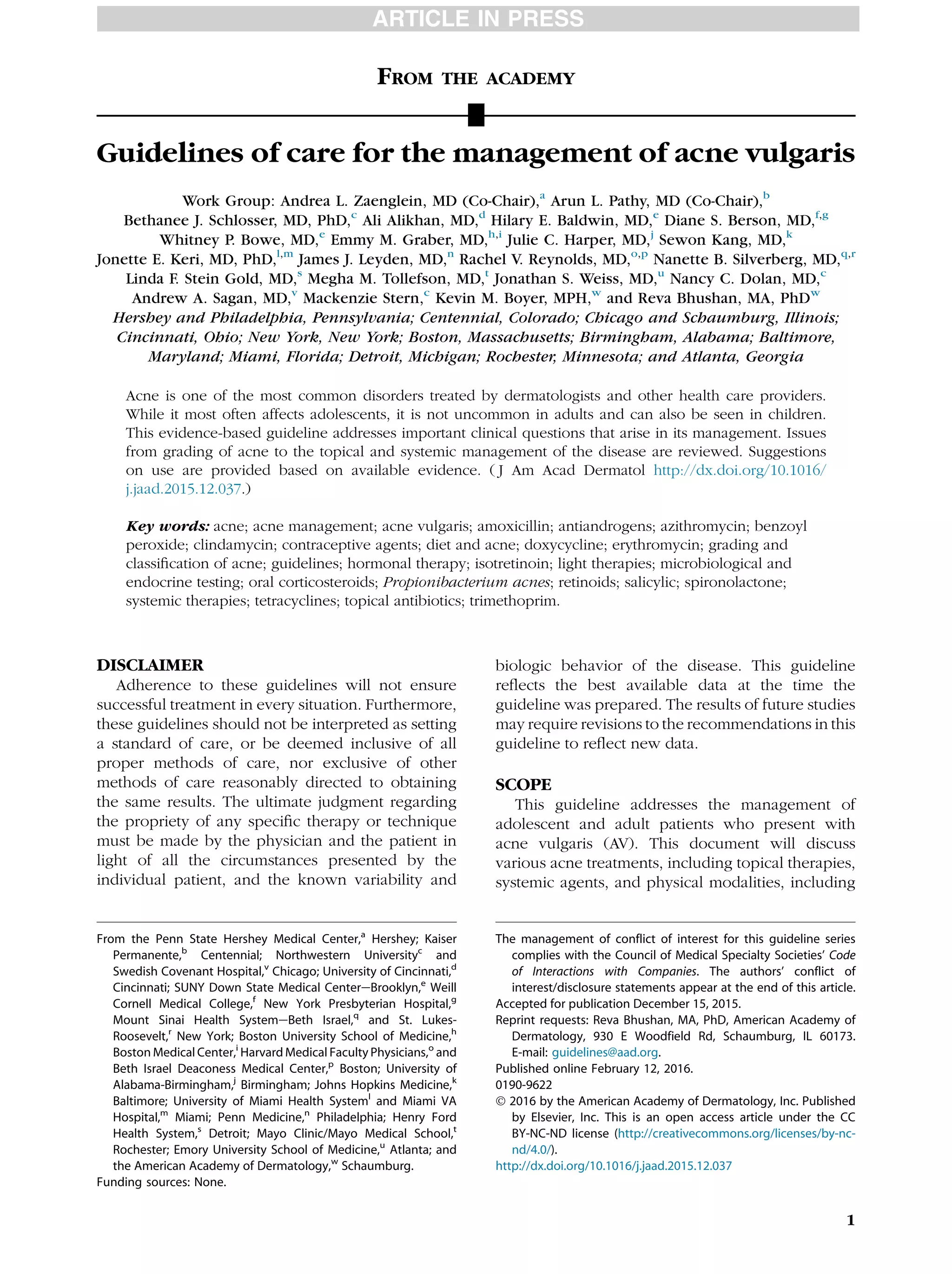 Guideline management of acne 2016 | PDF