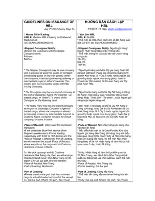Guideline on issuance HBL (ENG-VNM) | PDF