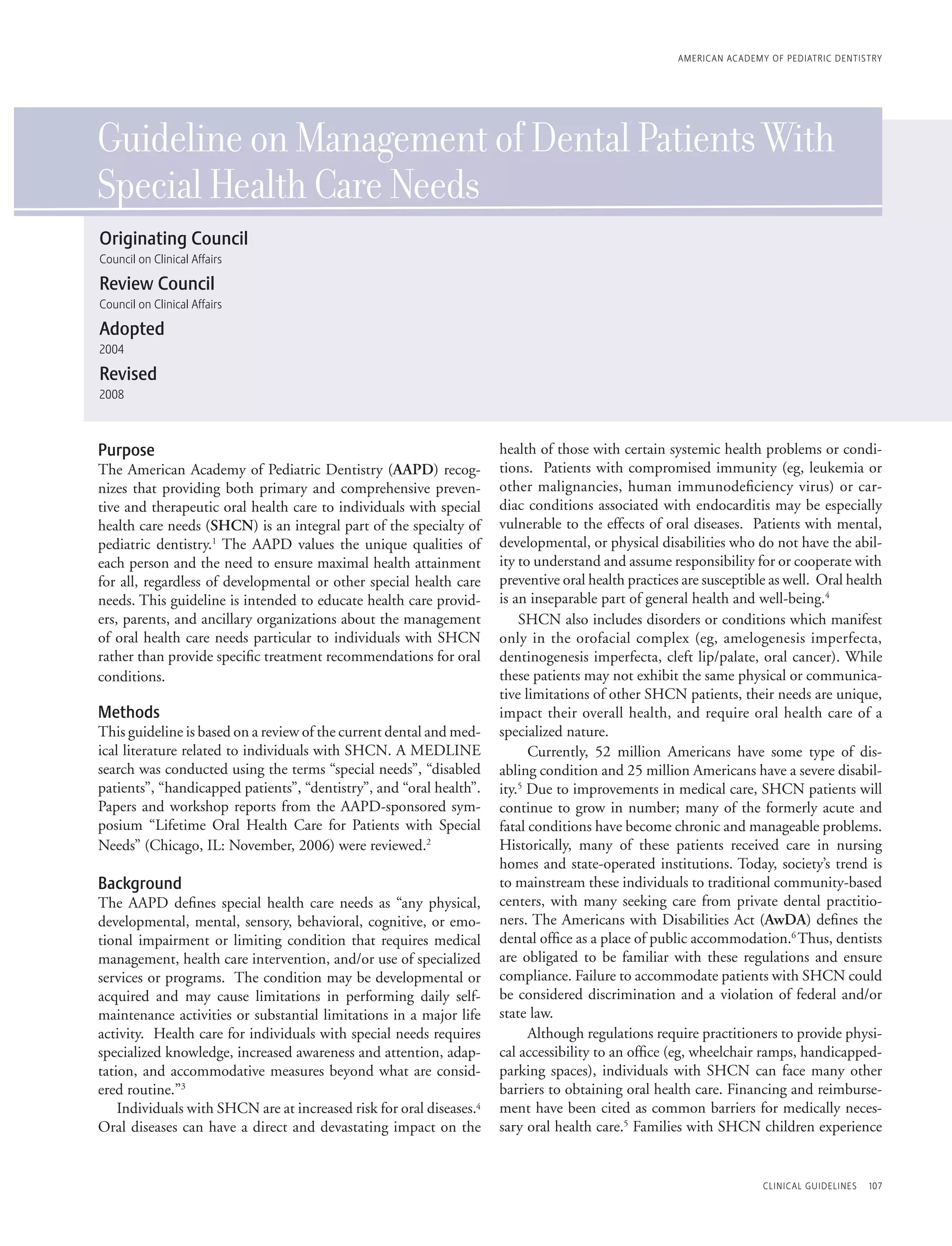 Guideline On Management Of Dental Patients With Special2171 | PDF