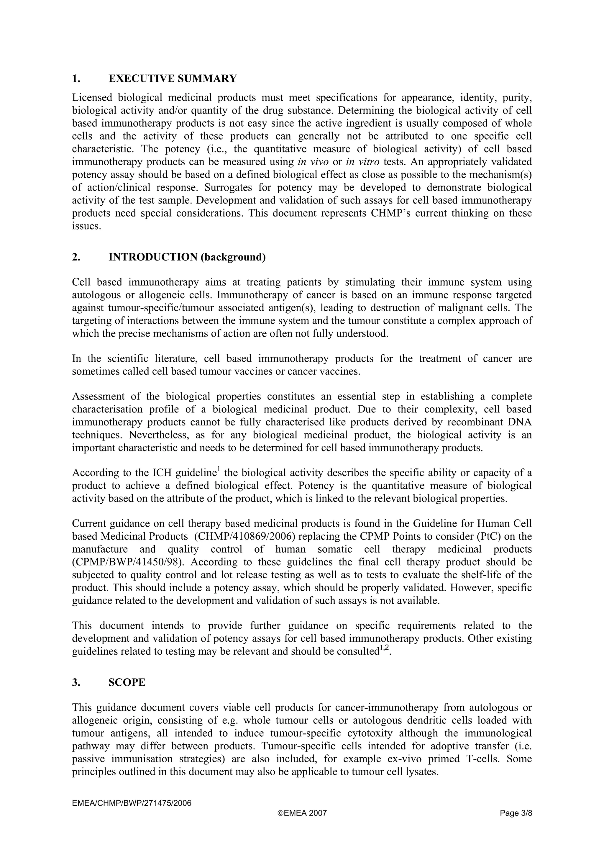 Guideline on potency testing of cell based immunotherapy medicinal ...