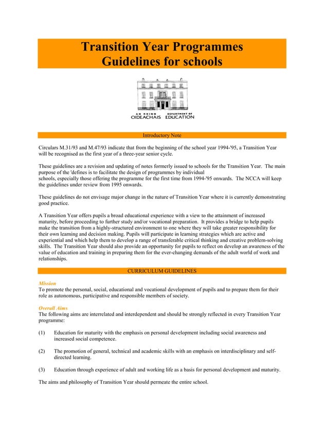 Transition Year Guidelines | PDF