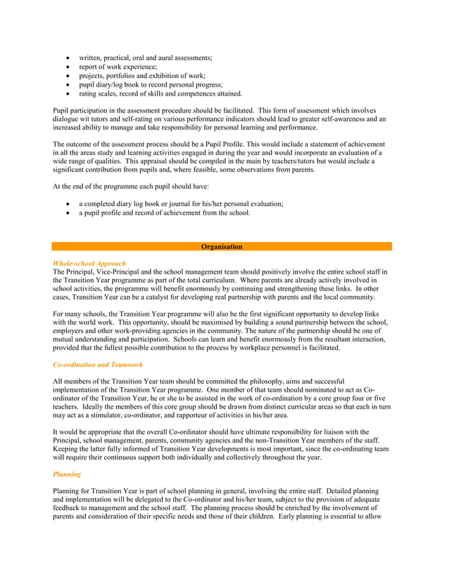 Transition Year Guidelines | PDF