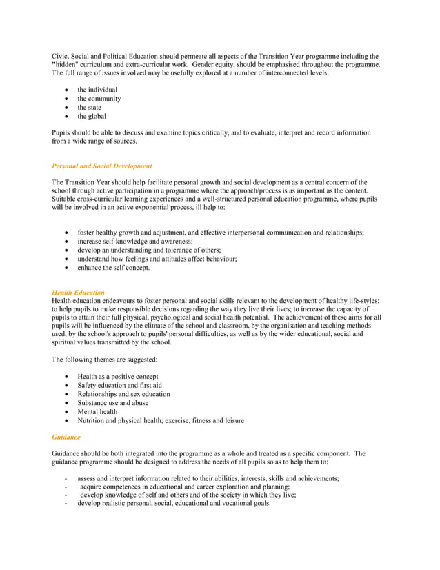 Transition Year Guidelines | PDF