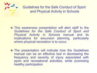 Guidelines for the Safe Conduct of Sport | PPT