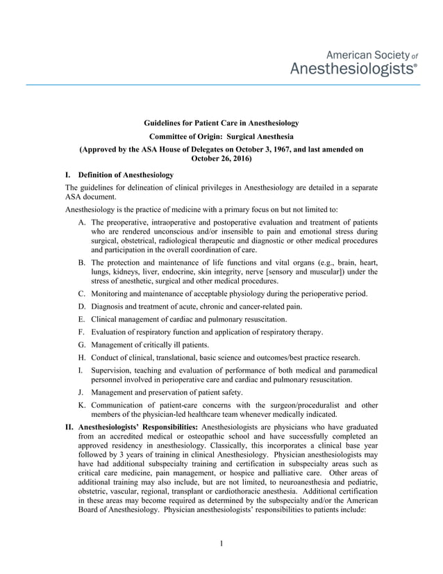 Guidelines for-patient-care-in-anesthesiology | PDF