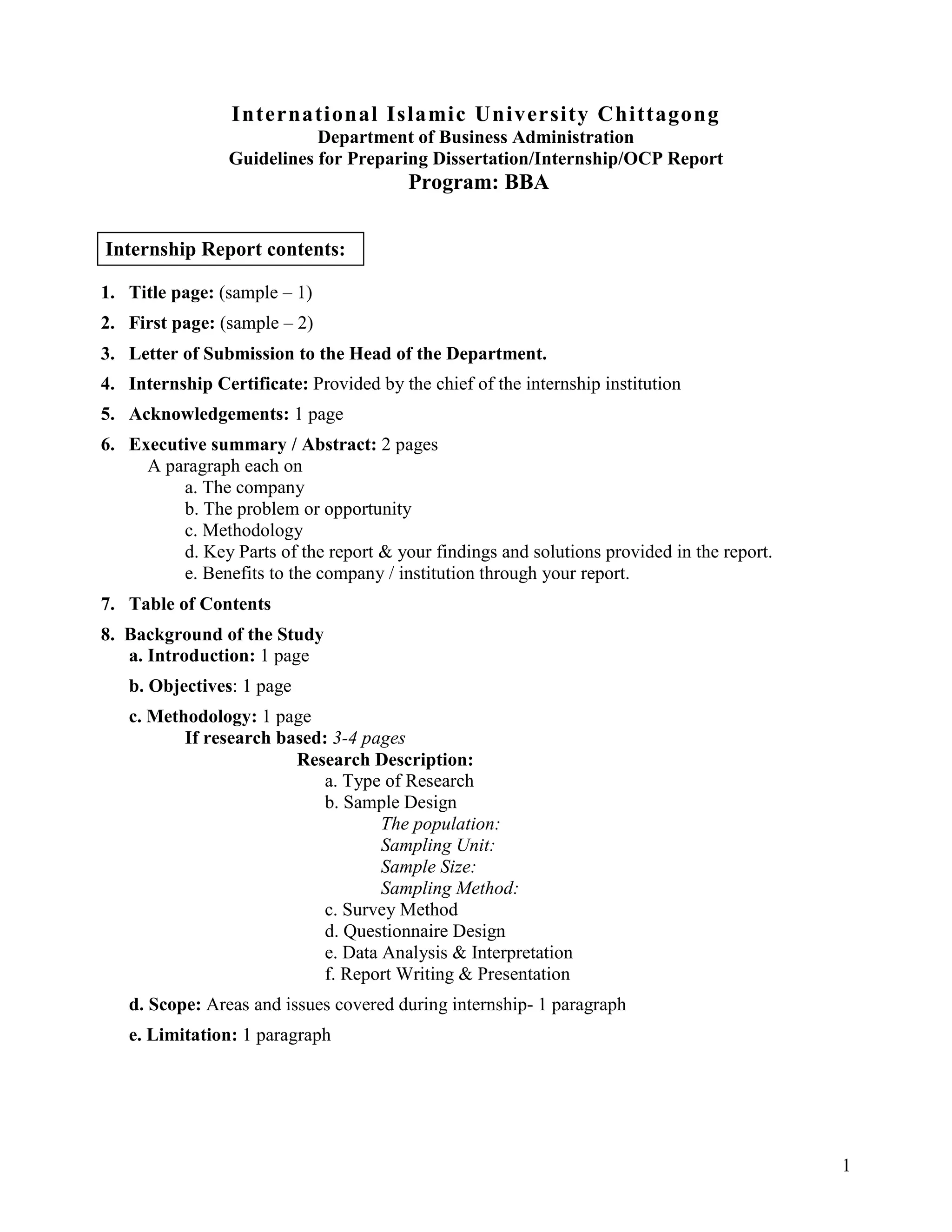 Guidelines for preparing internship report | PDF | Undergraduate ...