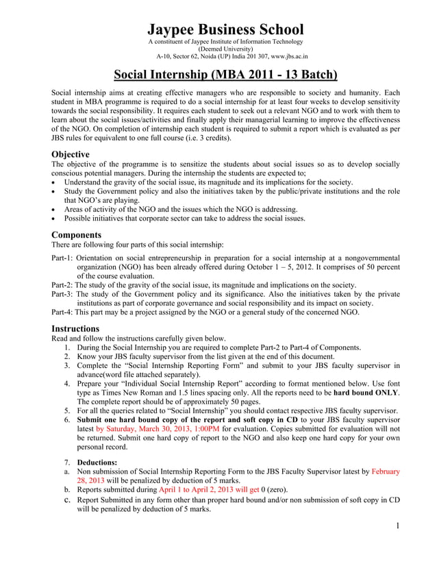 Guidelines social internship-2011-13-batch | PDF