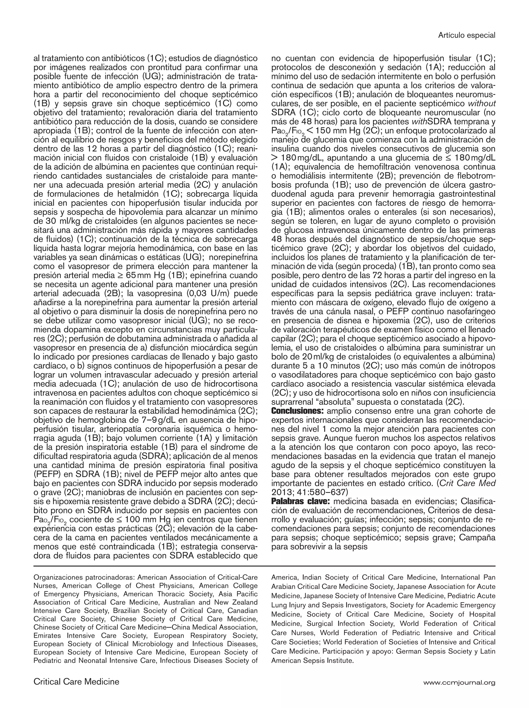 Sobreviviendo a la sepsis. (Guidelines spanish) | PDF