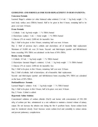 Guidelines and formulas for fluid replacement in burn patients | DOCX