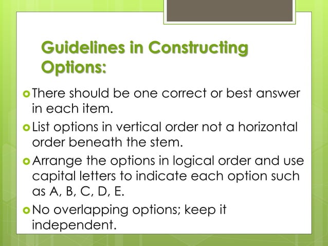 GUIDELINES CONSTRUCTING MULTIPLE CHOICE TEST ITEMS.pdf | Standardized ...