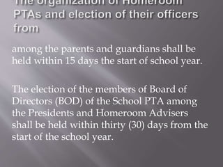 Guidelines on how to conduct HRPTA/CPTA Elections in every schools | PPTX