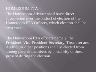 Guidelines on how to conduct HRPTA/CPTA Elections in every schools | PPTX