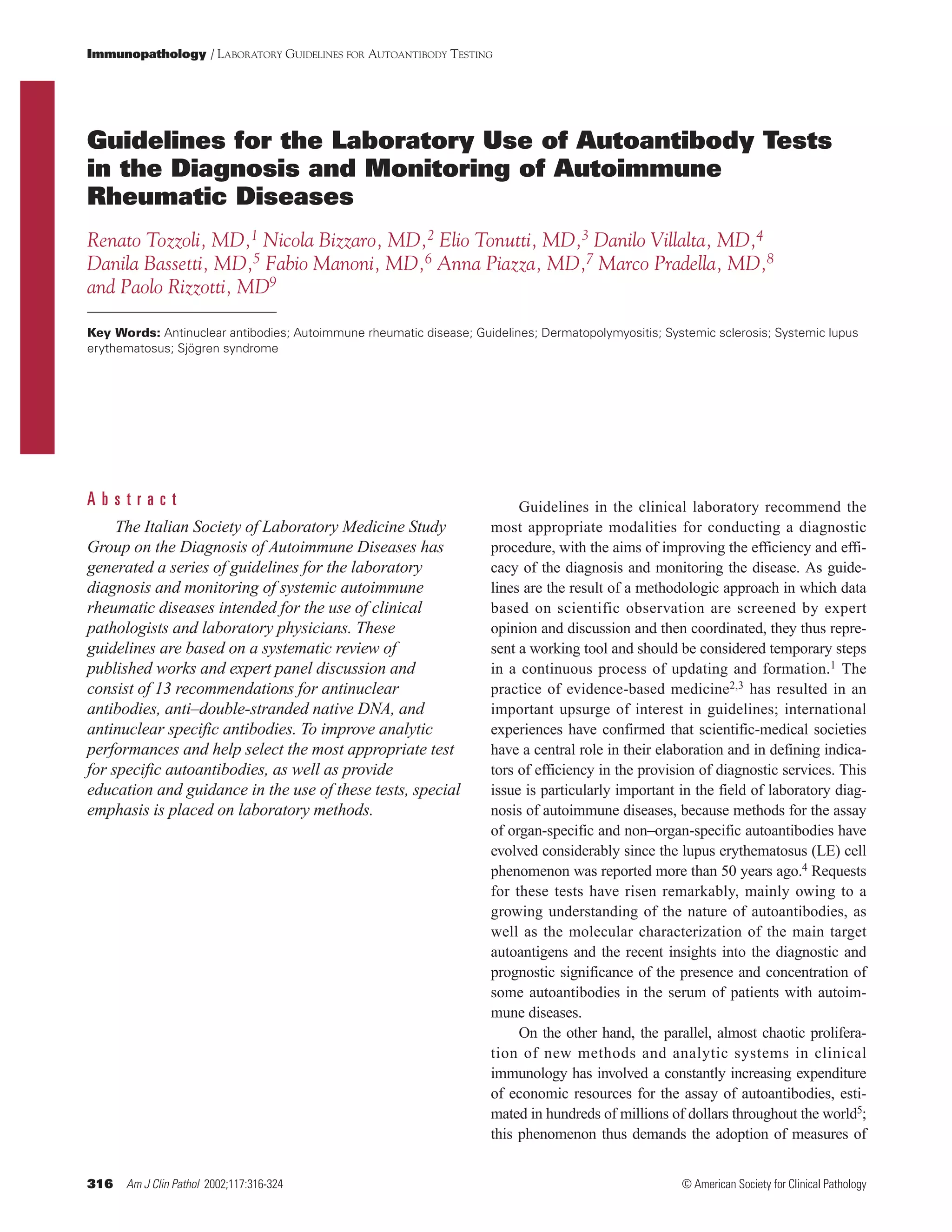 Guidelines for the Laboratory Use of Autoantibody Tests in the ...