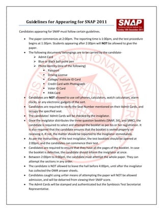 Guidelines for appearing for SNAP | PDF