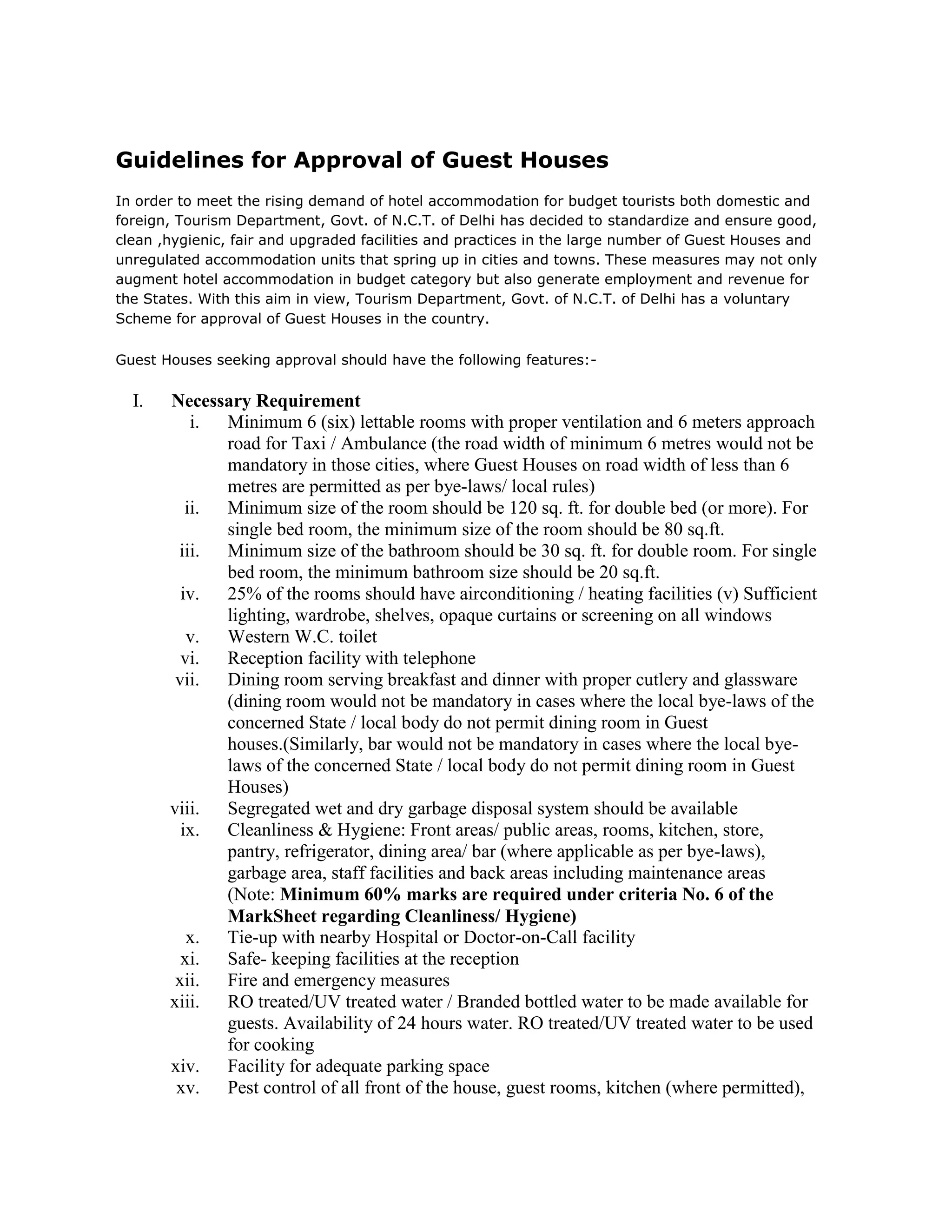 Guidelines For Approval Of Guest Houses | DOCX