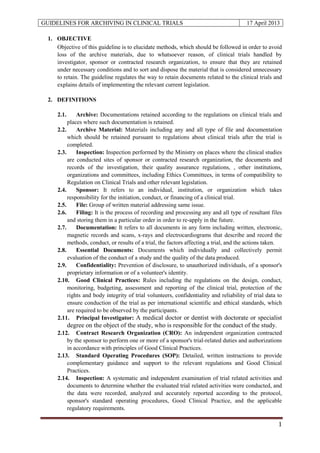 Guidelines for archiving in clinical trials published by Turkish ...