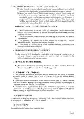 Guidelines for archiving in clinical trials published by Turkish ...