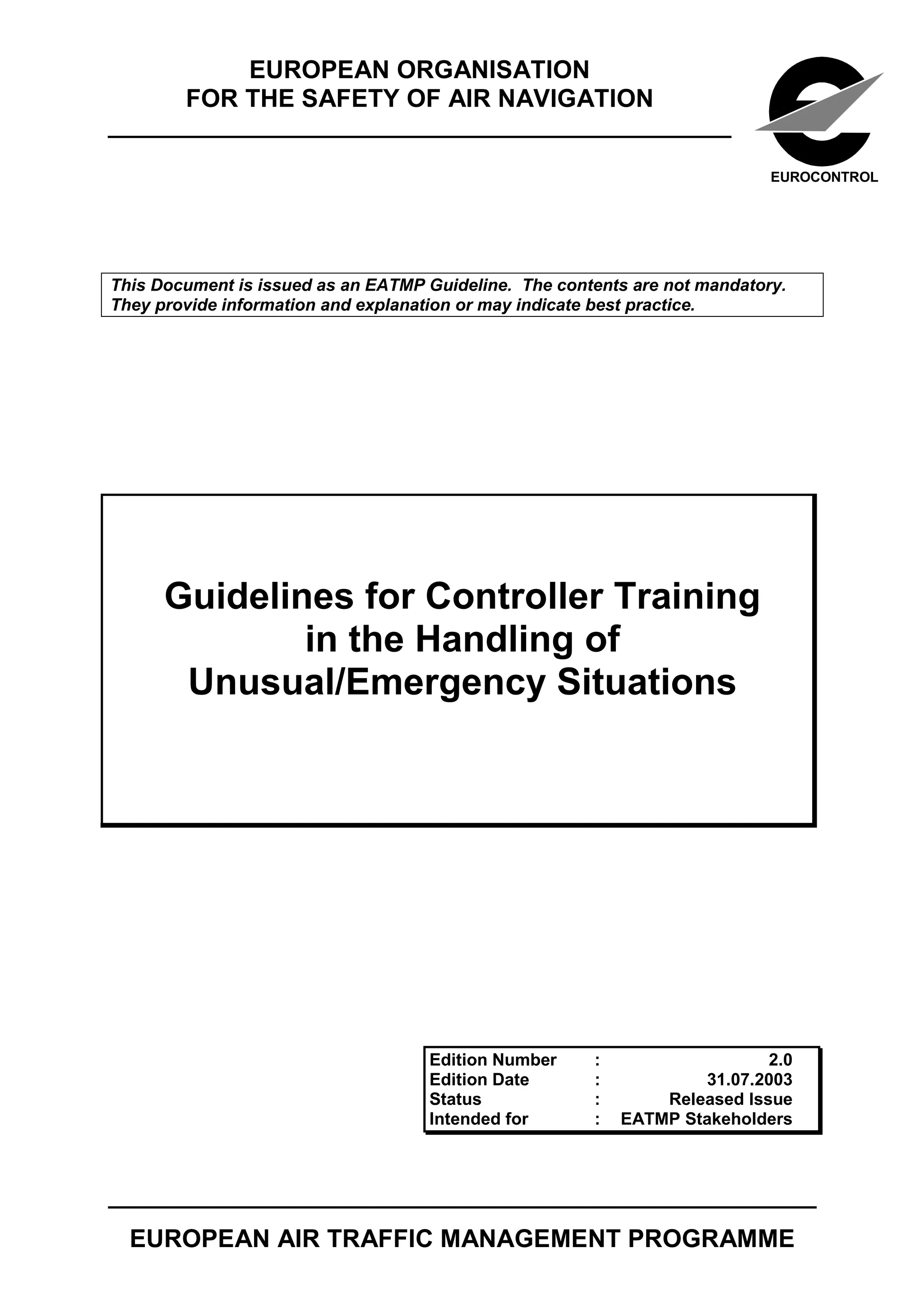 Guidelines for controller training in the handling of unusual emergency ...