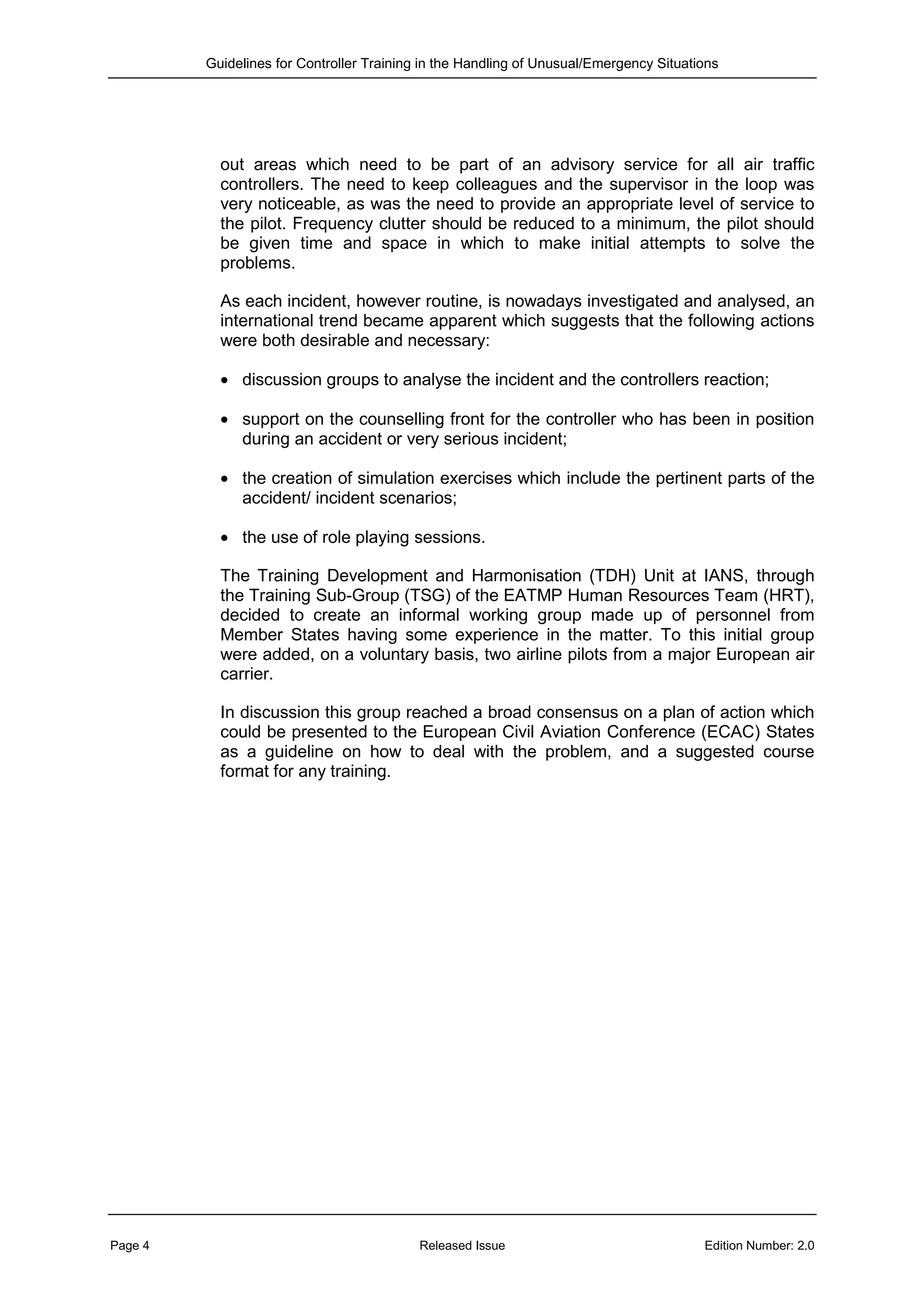 Guidelines for controller training in the handling of unusual emergency ...