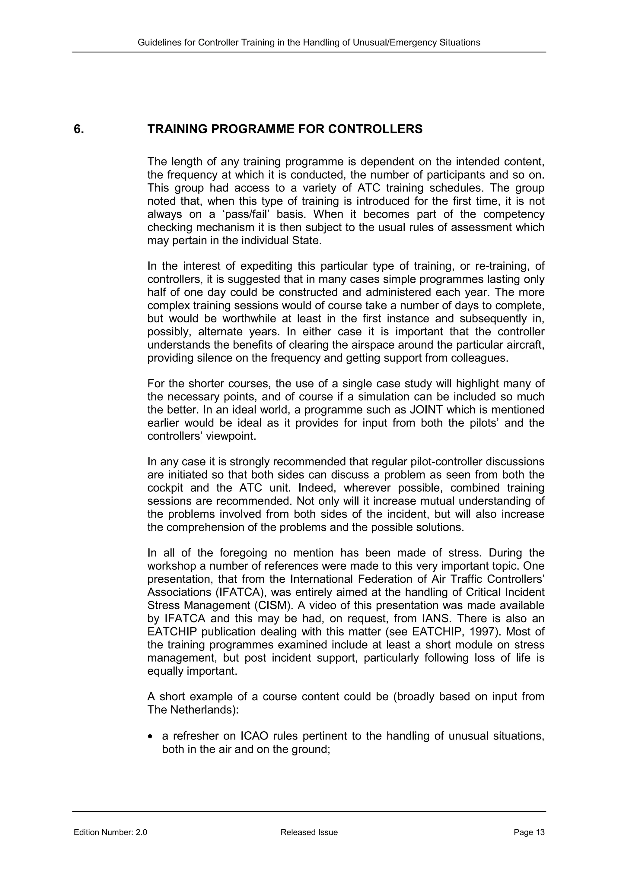 Guidelines for controller training in the handling of unusual emergency ...