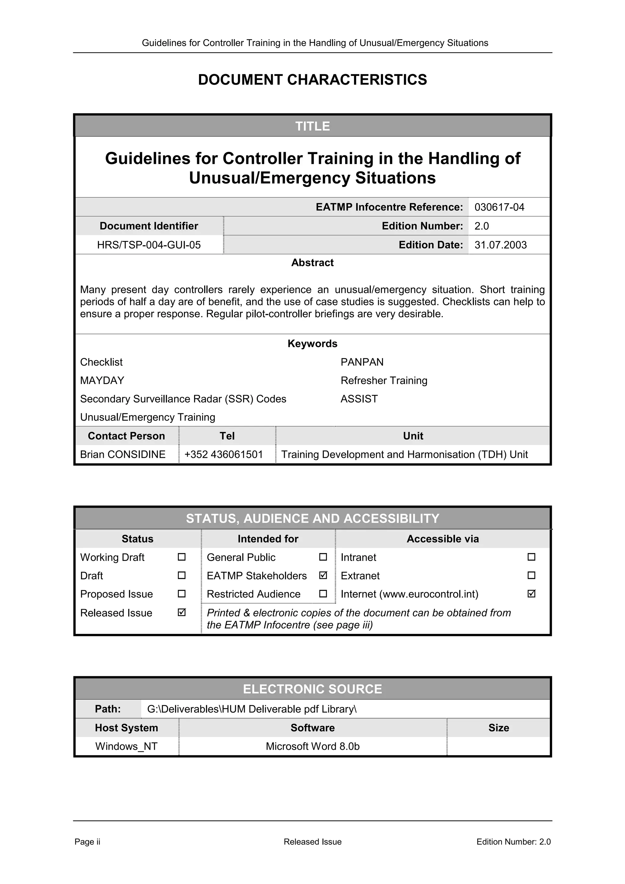 Guidelines for controller training in the handling of unusual emergency ...