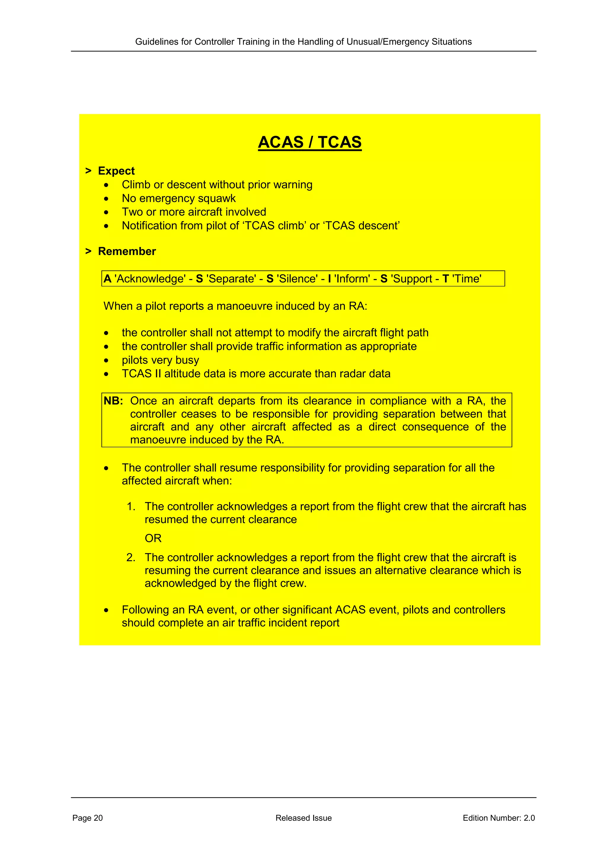 Guidelines for controller training in the handling of unusual emergency ...