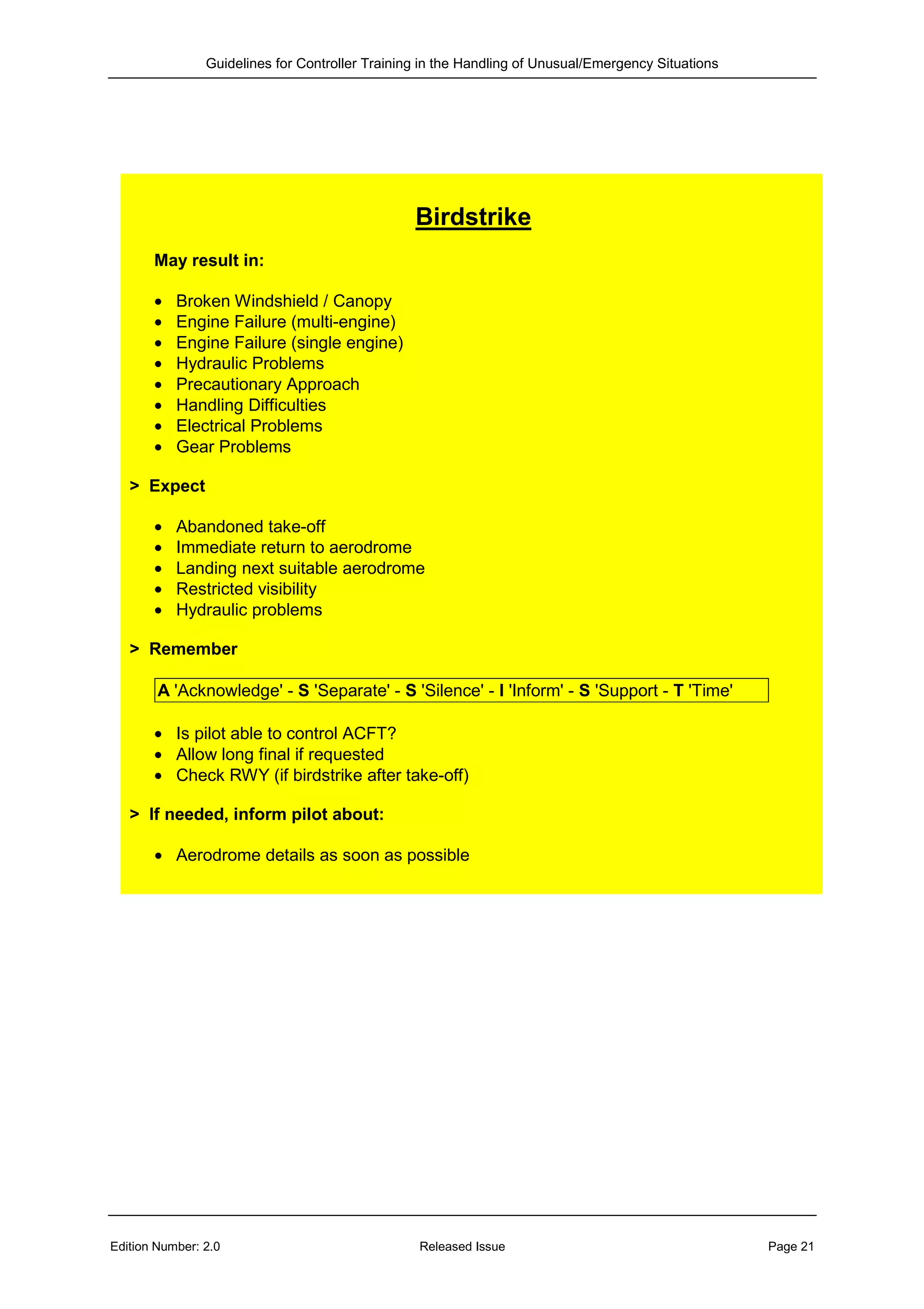 Guidelines for controller training in the handling of unusual emergency ...