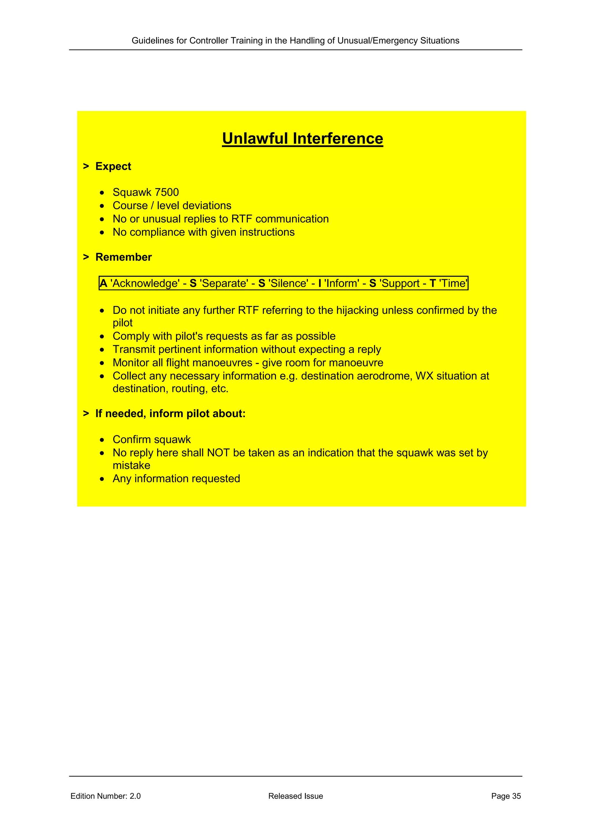 Guidelines for controller training in the handling of unusual emergency ...