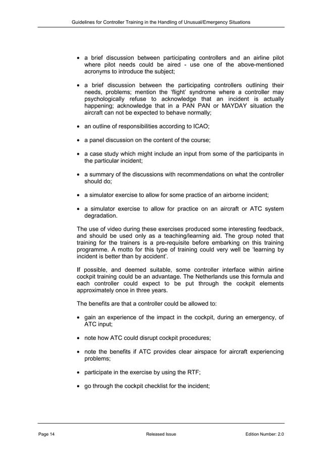 Guidelines for controller training in the handling of unusual emergency ...