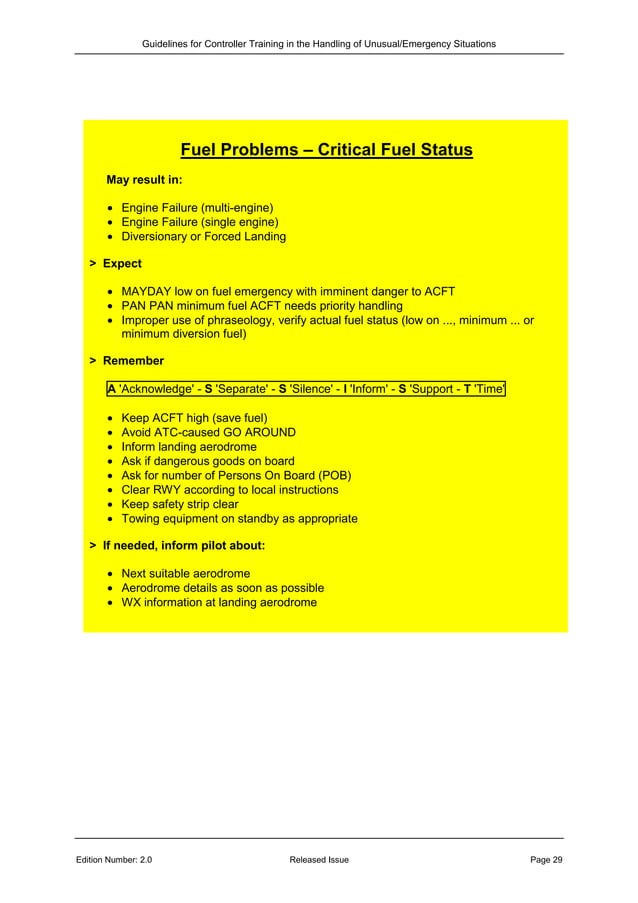 Guidelines for controller training in the handling of unusual emergency ...