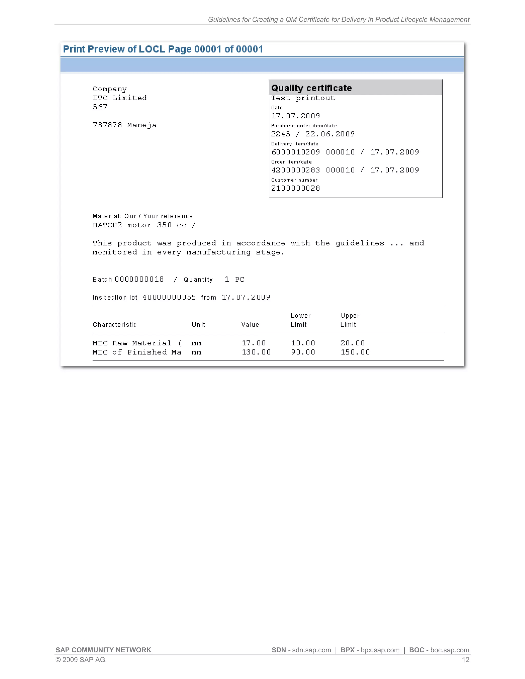 Guidelines for creating a qm certificate for delivery in product ...