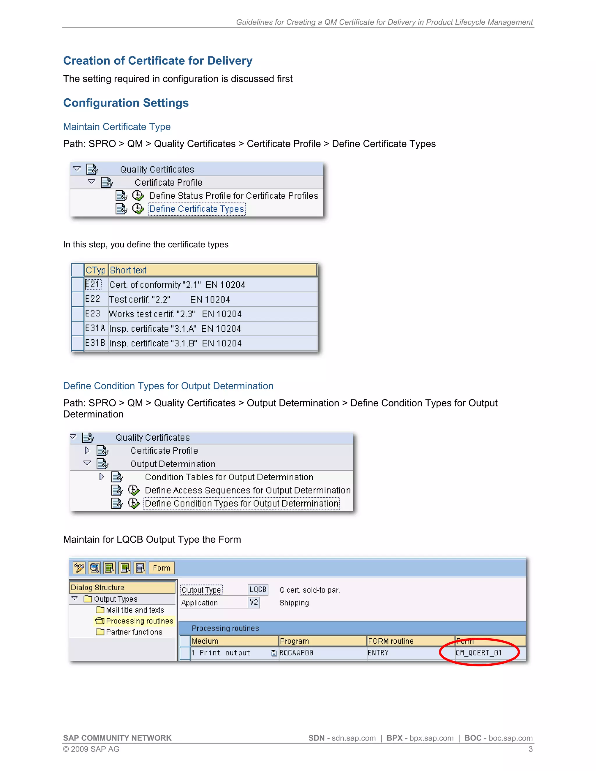 Guidelines for creating a qm certificate for delivery in product ...