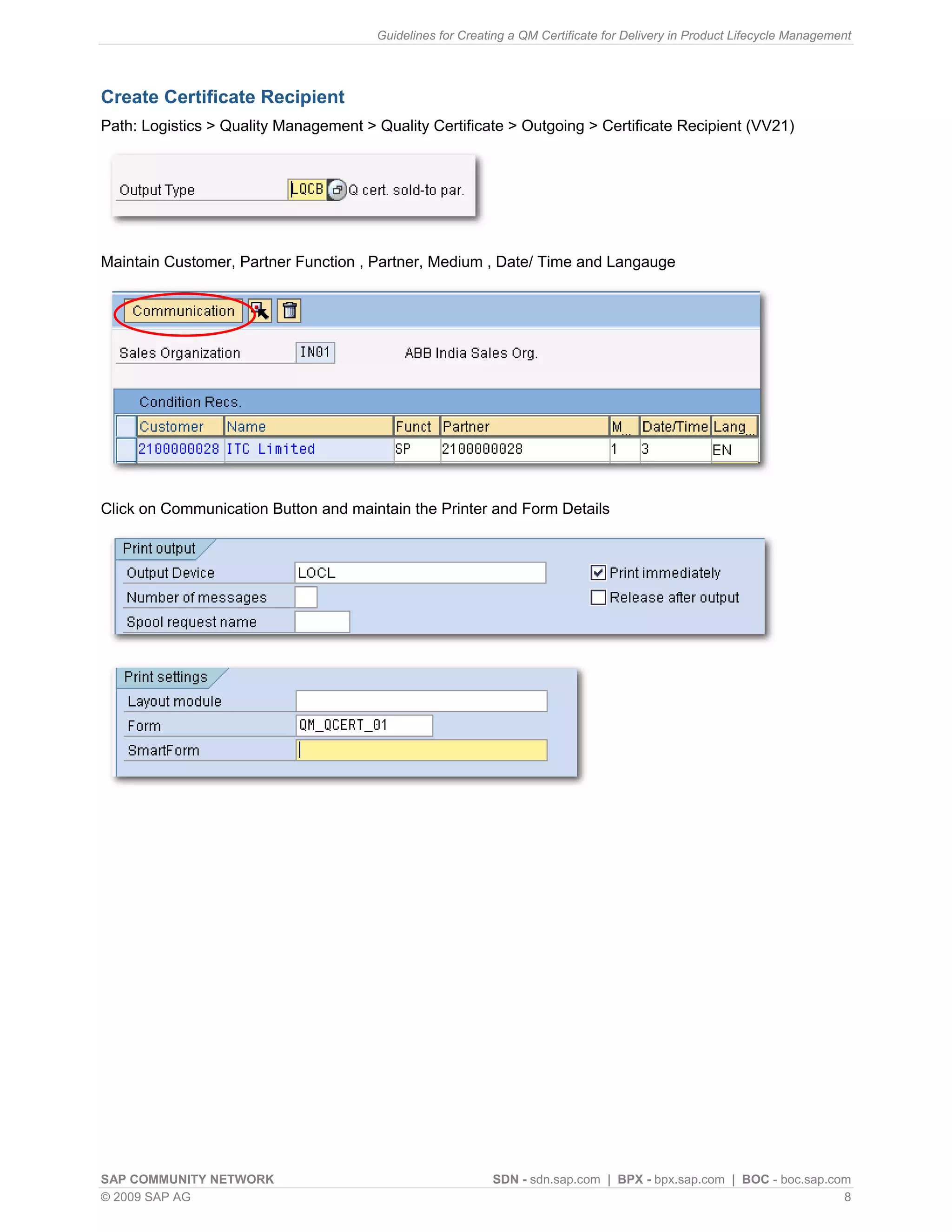Guidelines for creating a qm certificate for delivery in product ...