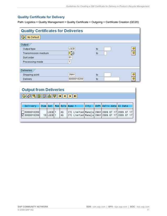 Guidelines for creating a qm certificate for delivery in product ...